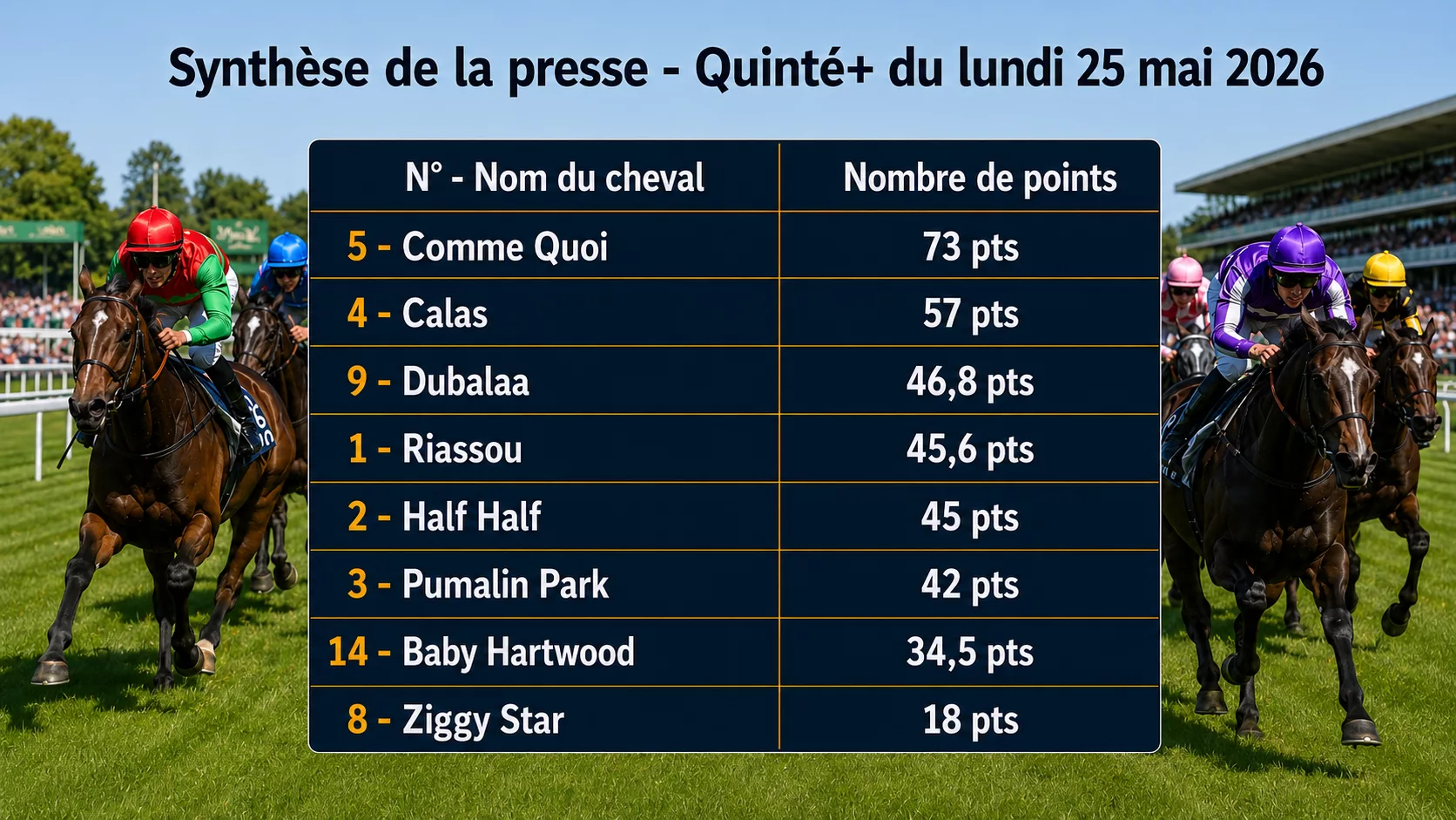 Quinté lundi 25/05/2026 au PMU – Les meilleurs pronostics presse